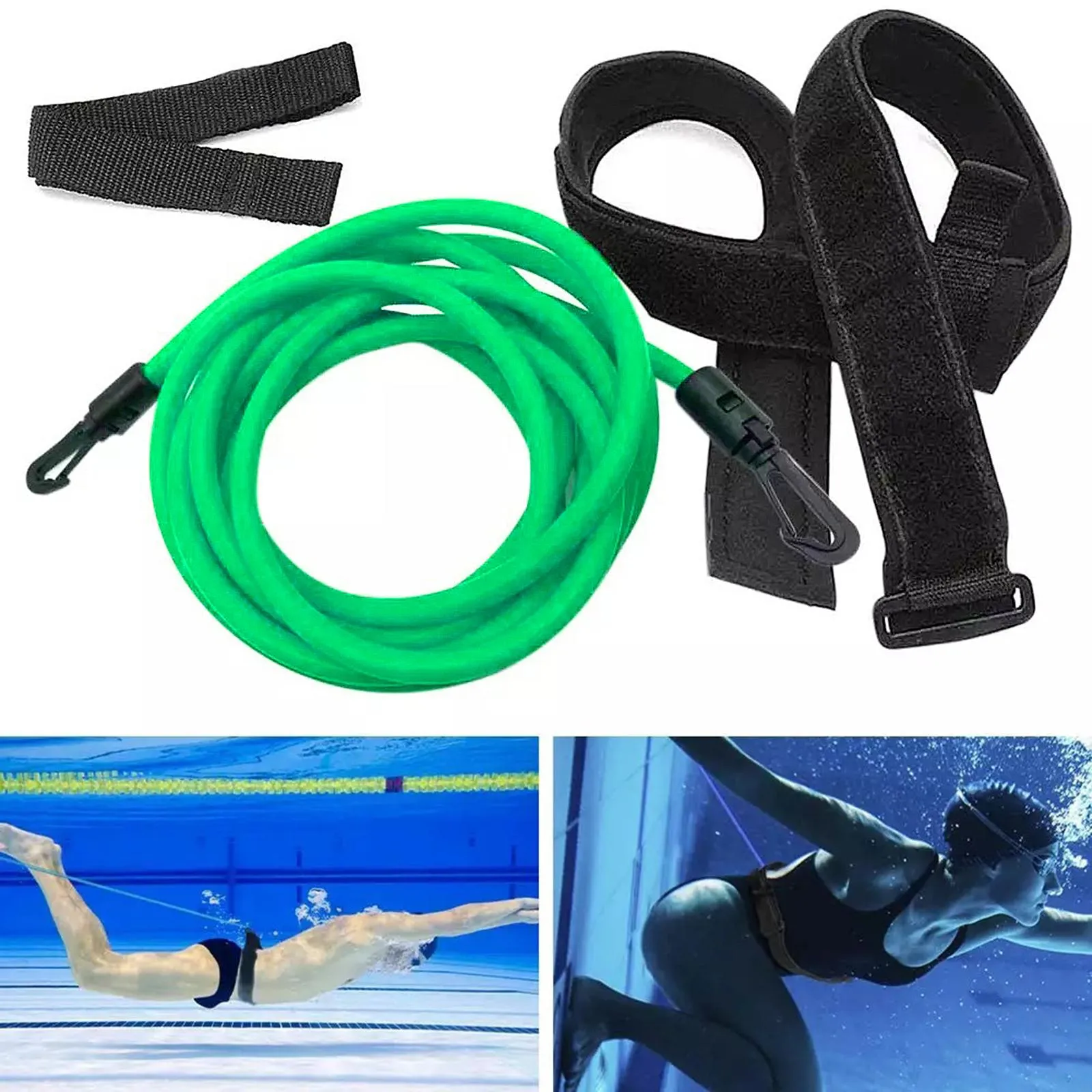 Adjustable Swim Training Resistance Belt with 2/3/4 Meter Latex Tubing ...