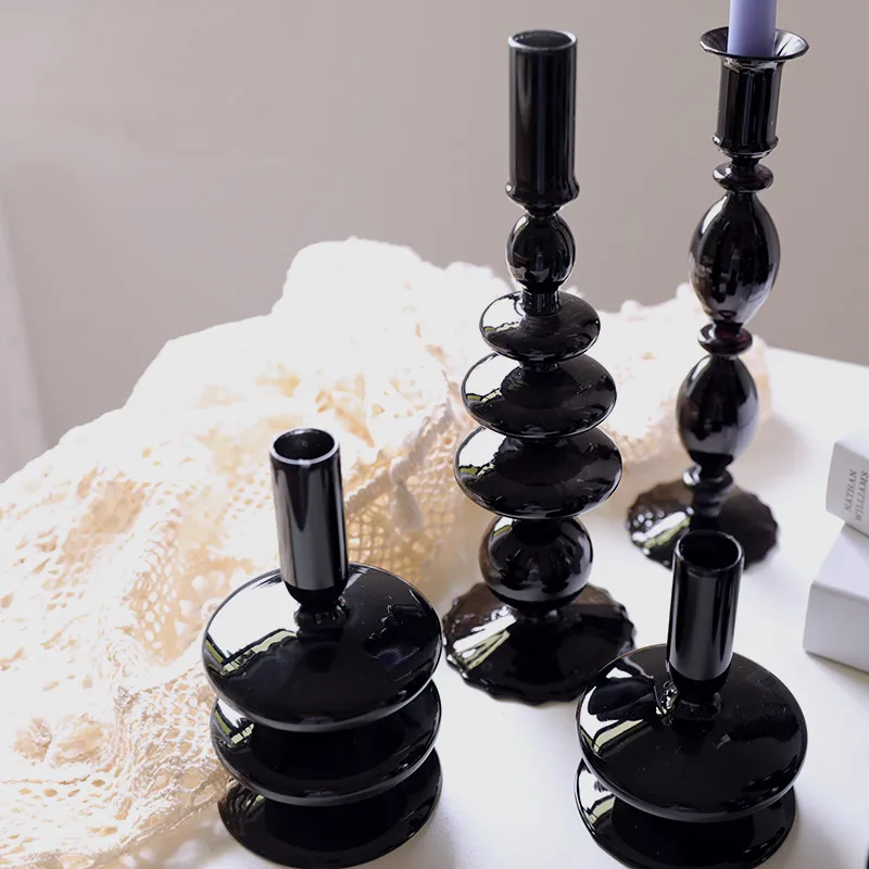 Black Candlesticks Holders Vintage Bubble Glass Candlestick Set ...