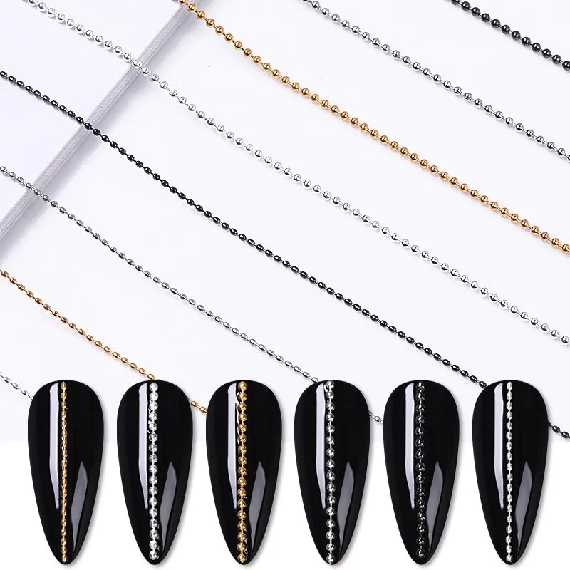 Nail Rhinestones Chain: Silver AB Colors Stone Metal Steel Ball Chain ...