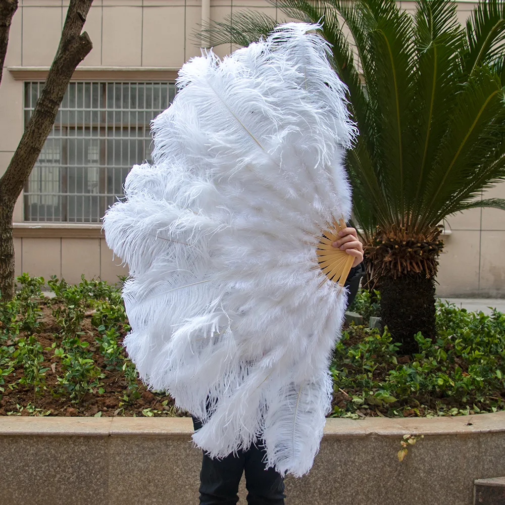Giant Ostrich Feathers Fan - 100cm White Handheld Folding Fan for Dance ...