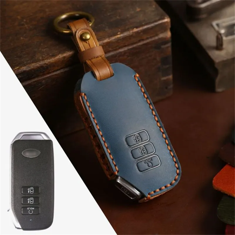 Full-Grain Leather Car Key Fob Cover for Kia Ev6 Seltos K5 Sorento Mq4 ...