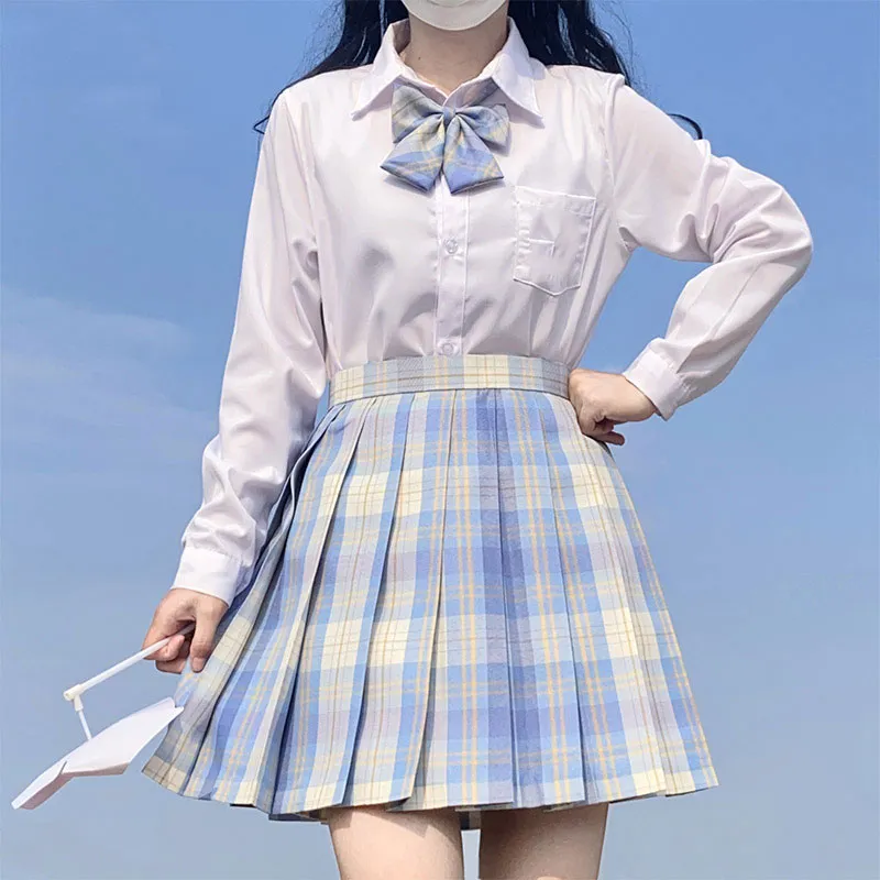 Japanese Sailor Uniform Long Sleeve & Pleated Skirt High Waist JK ...