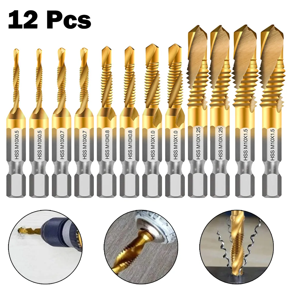 DHgate.com:12-Piece Hex Shank Titanium-Coated HSS Screw Thread Tap ...