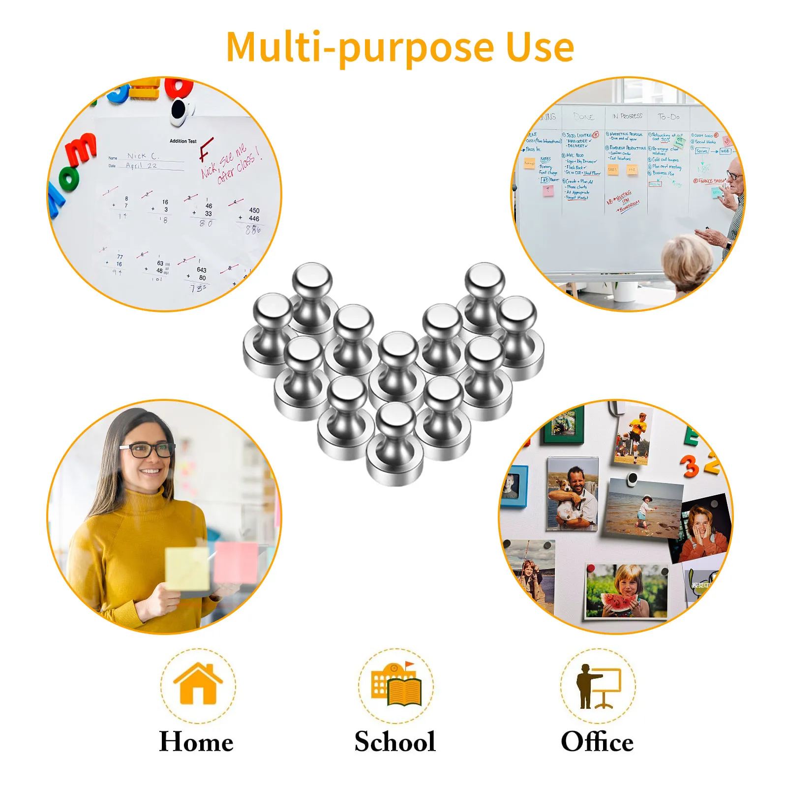 Nickel Magnetic Push Pins, 50 Pack White Board Markers Cones for Fridge ...