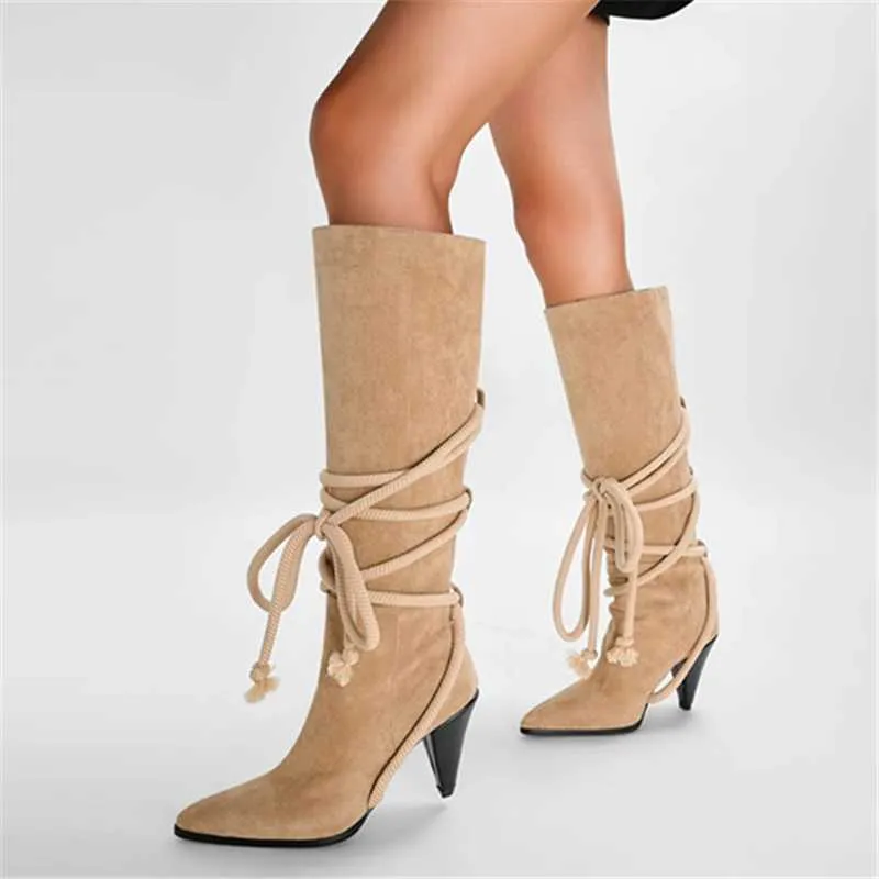 2024 Fashion Western Retro Lassy Denim Fabric Boots Suede Leather ...