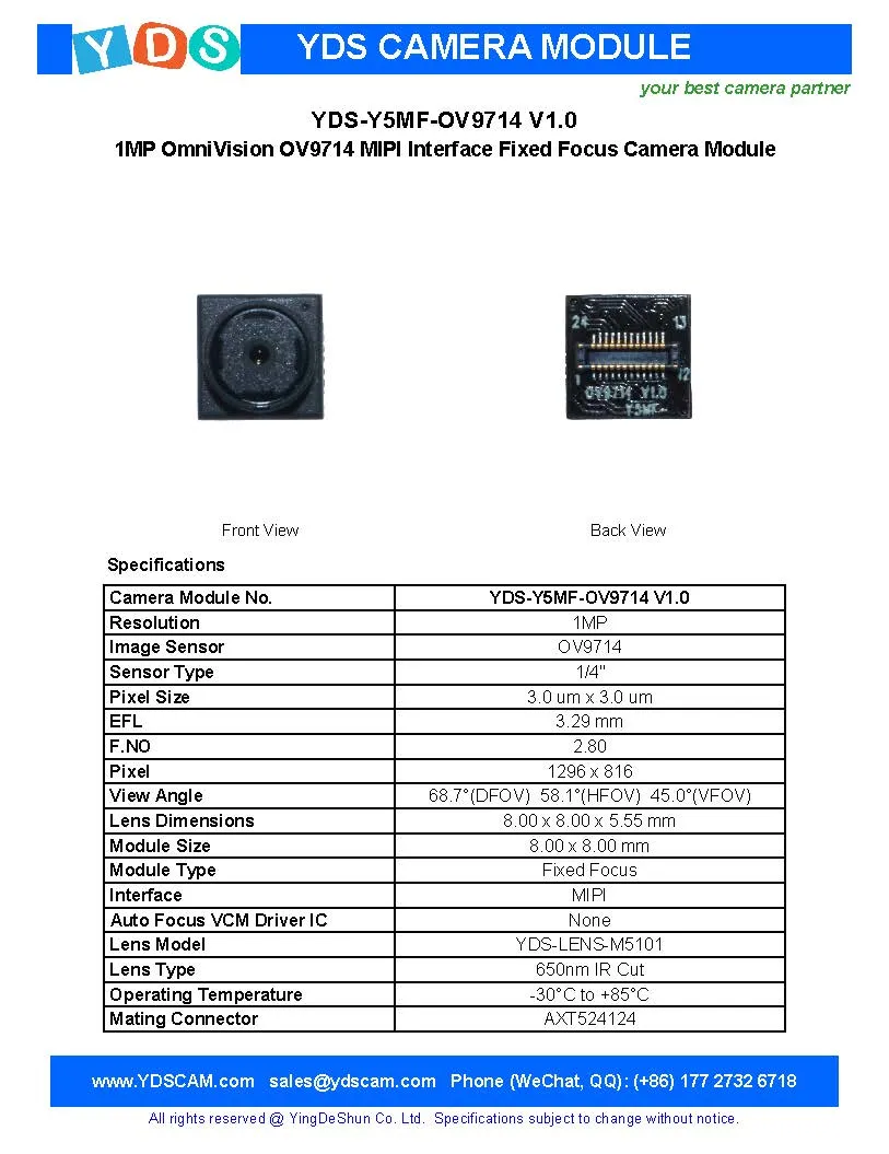 DHgate.com:1MP OV9714 MIPI Camera Module - Fixed Focus, YDS-Y5MF-OV9714 ...