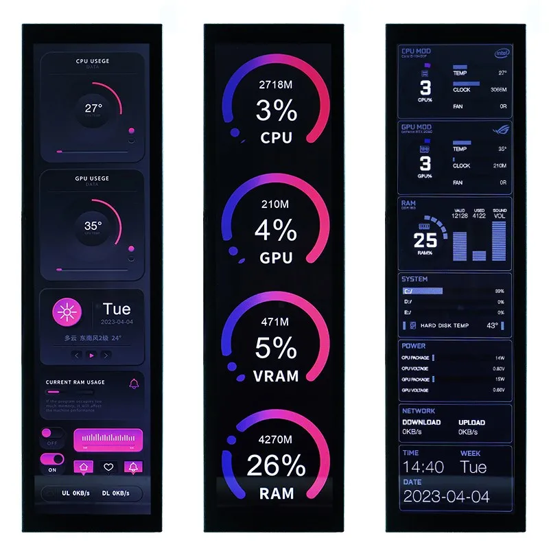 Turing 8.8 IPS TYPEC Secondary Screen Case For CPU, GPU, RAM, And Computer Monitoring With Usb ...