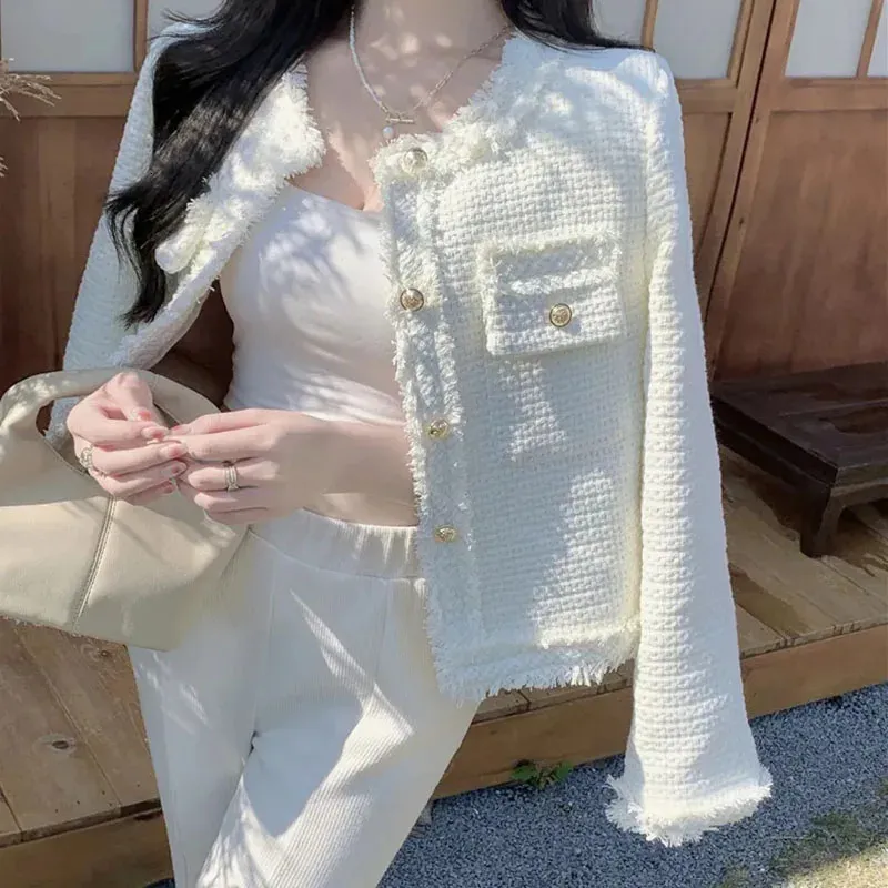 High Quality Korean Fashion Tweed Ladies Tweed Jacket For Women Vintage ...