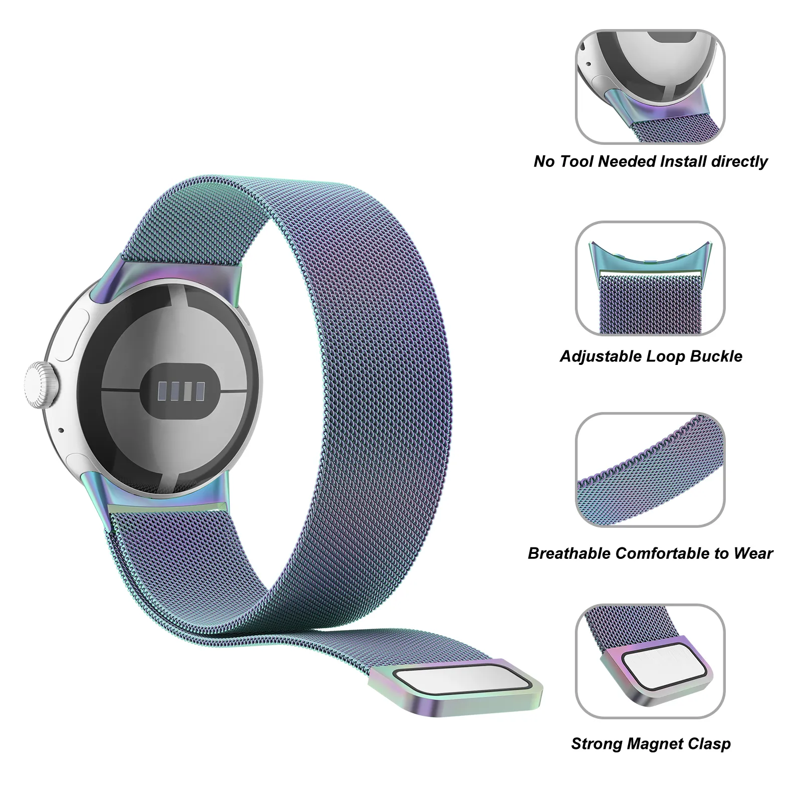 Metal Mesh Loop: Magnetic Clasp Wristband For Smartwatch Premium Woven ...