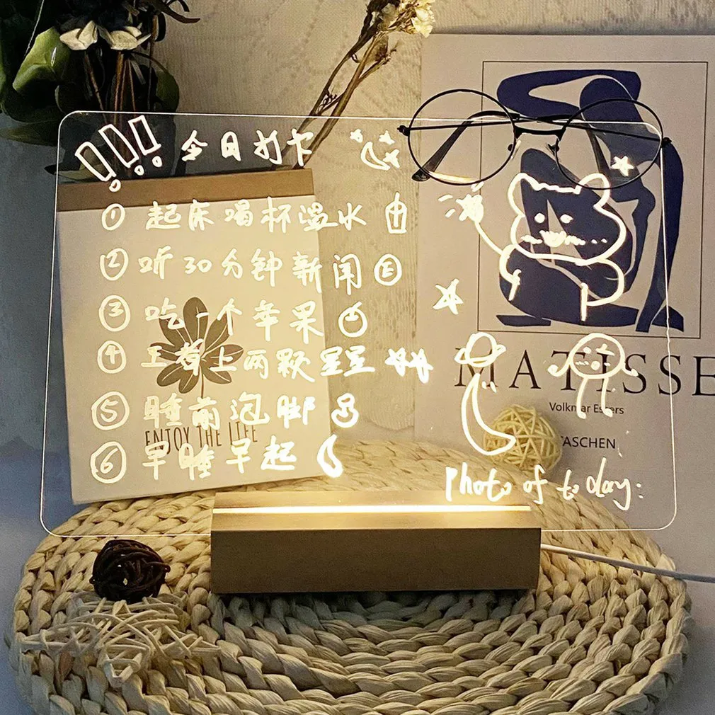 Wooden LED Night Light Base Beech Strip 5.9 in USB Cable Switch Acrylic ...