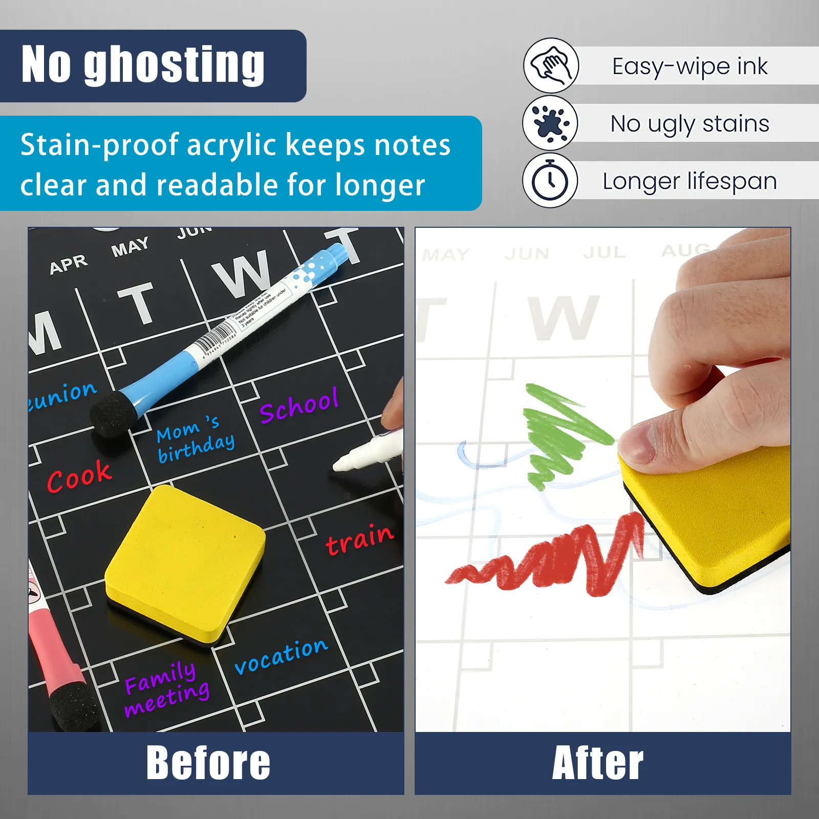 Clear Acrylic Magnetic Fridge Calendar Set - Reusable Whiteboard ...