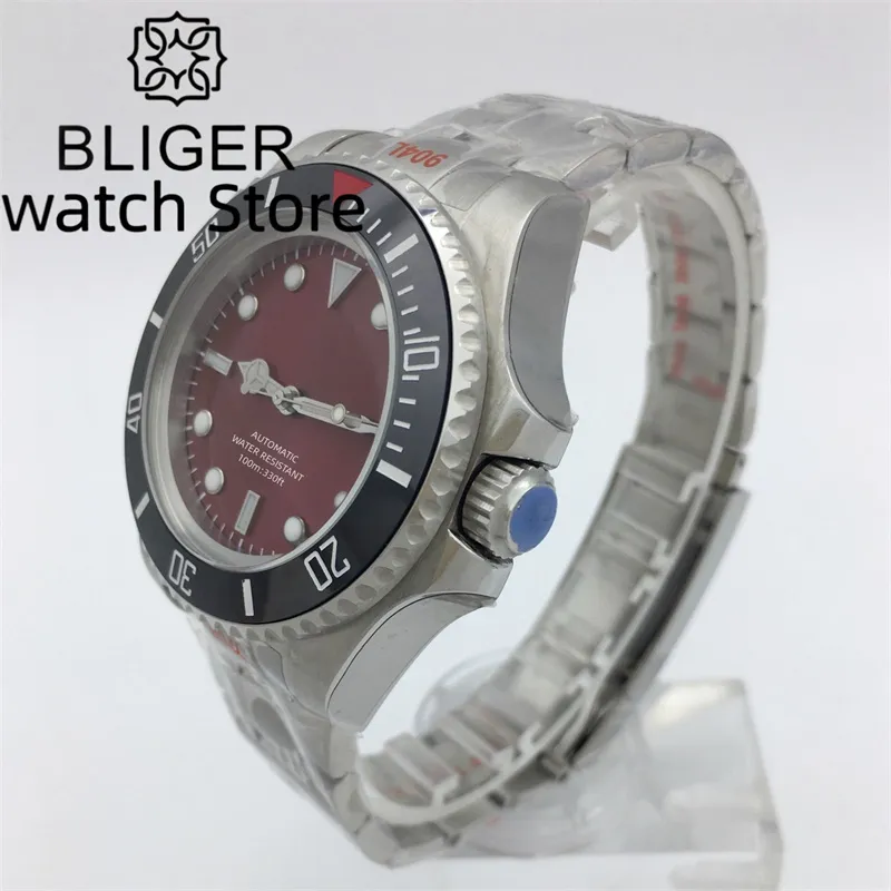 BLIGER 43mm SEA Red Dial Sapphire Crystal Ceramic Insert Rotating Bezom ...