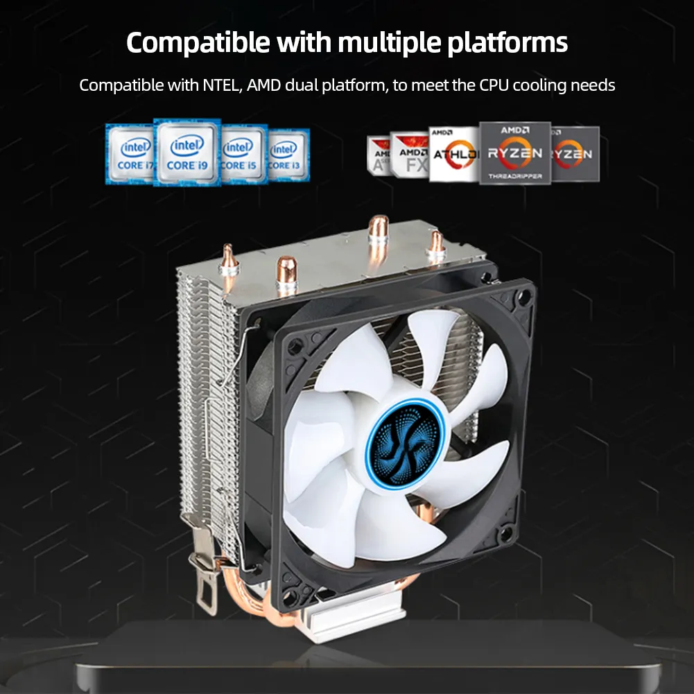 CPU Cooler 2 Heat Pipes Mute RGB Tower 9cm Hydraulic Bearing CPU Cooling Fan For Intel LGA 775 ...