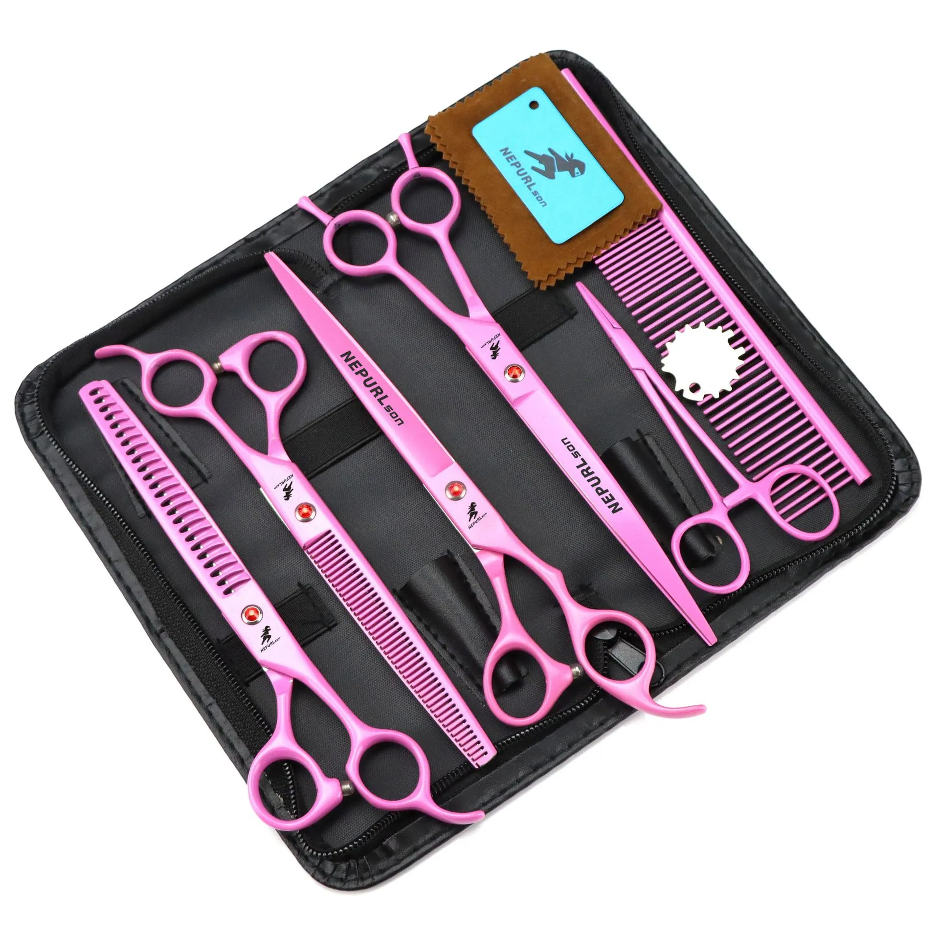 Pink Pet Grooming Scissors Kit - 8 Inch Dog Hair Cutting Set: Straight ...