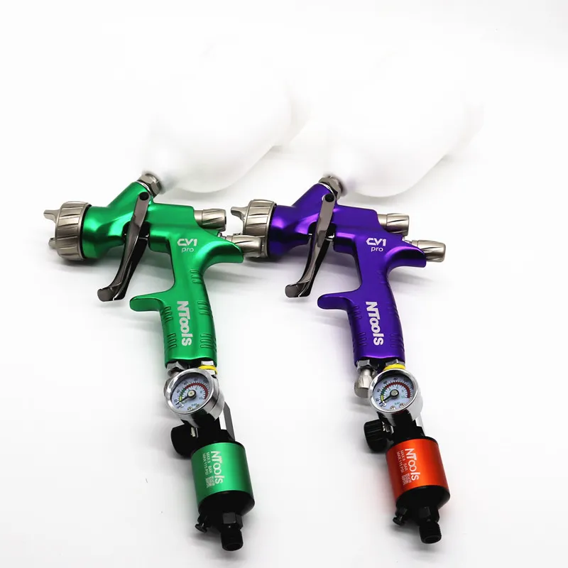 NTOOLS CV1 Pro Spray Guns 1.3 & 1.5 Nozzles Air Regulator Included High ...