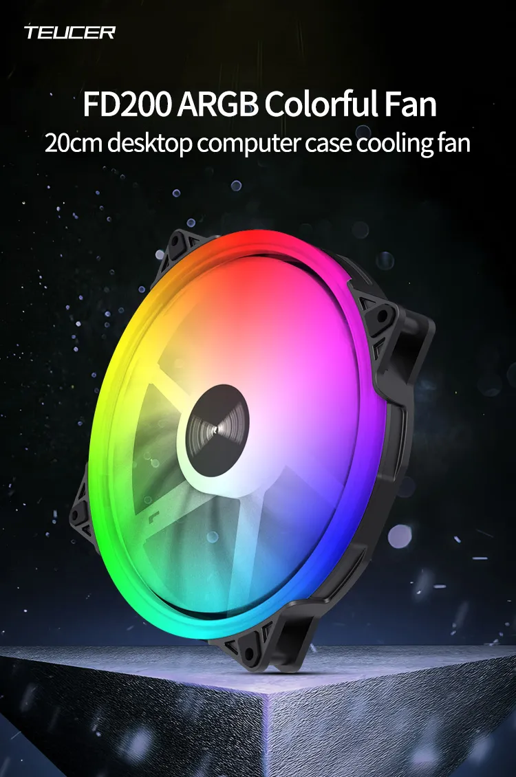 TEUCER FD200 200mm ARGB Computer Case Fan 12V 3PIN LED Cooling Fan for ...