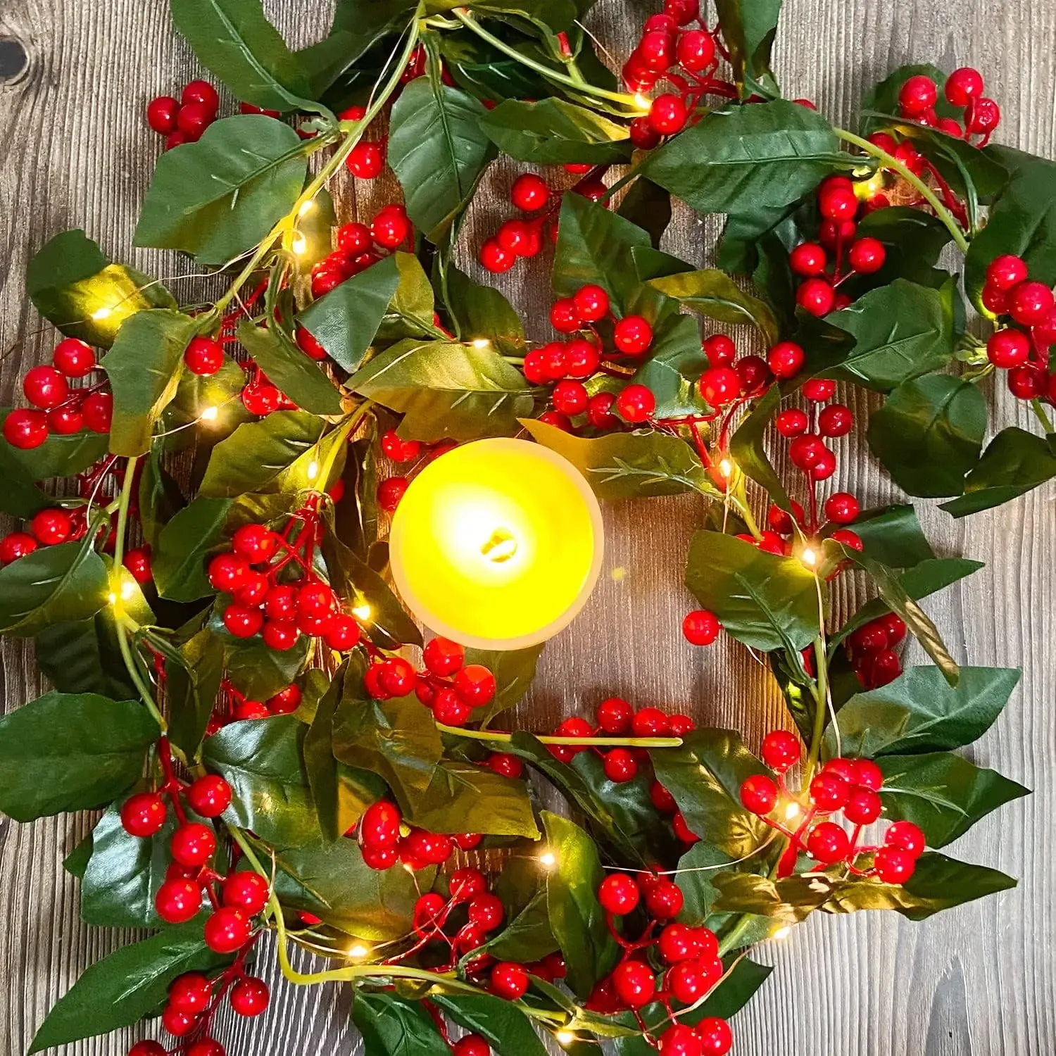 Christmas Garland with Lights: Holly Berry Decoration for Door, Table ...