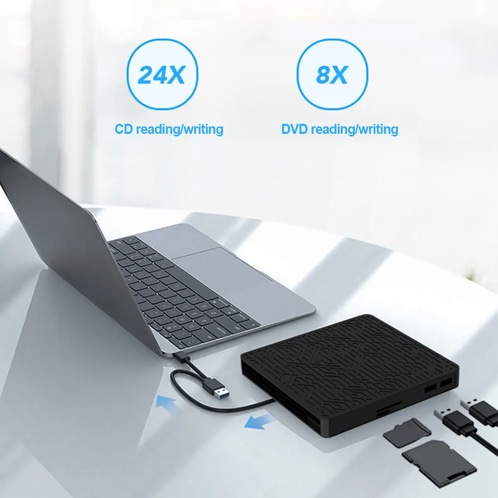 Slim Optical CD USB 3.0 DVD Drive Burner with SD/TF Card Reader, DVD ...