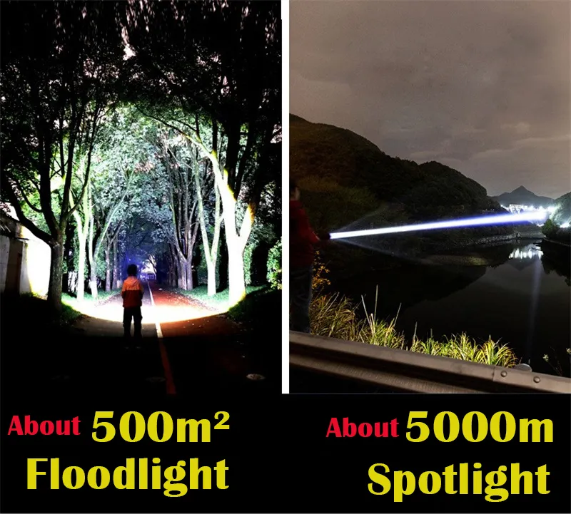 Powerful 100W 500 000 Lumen Flashlight With Long Range, 5000m Range And ...