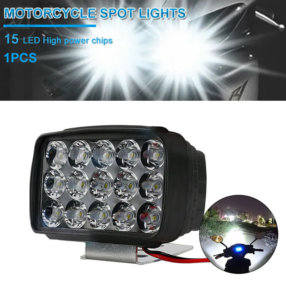 Motorcycle Headlights LED Rectangular Spotlight: 15-Bead 12V Universal ...