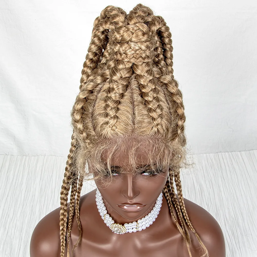 27 Blonde Synthetic Lace Front Braided Ponytail Wig with Pre-Plucked ...