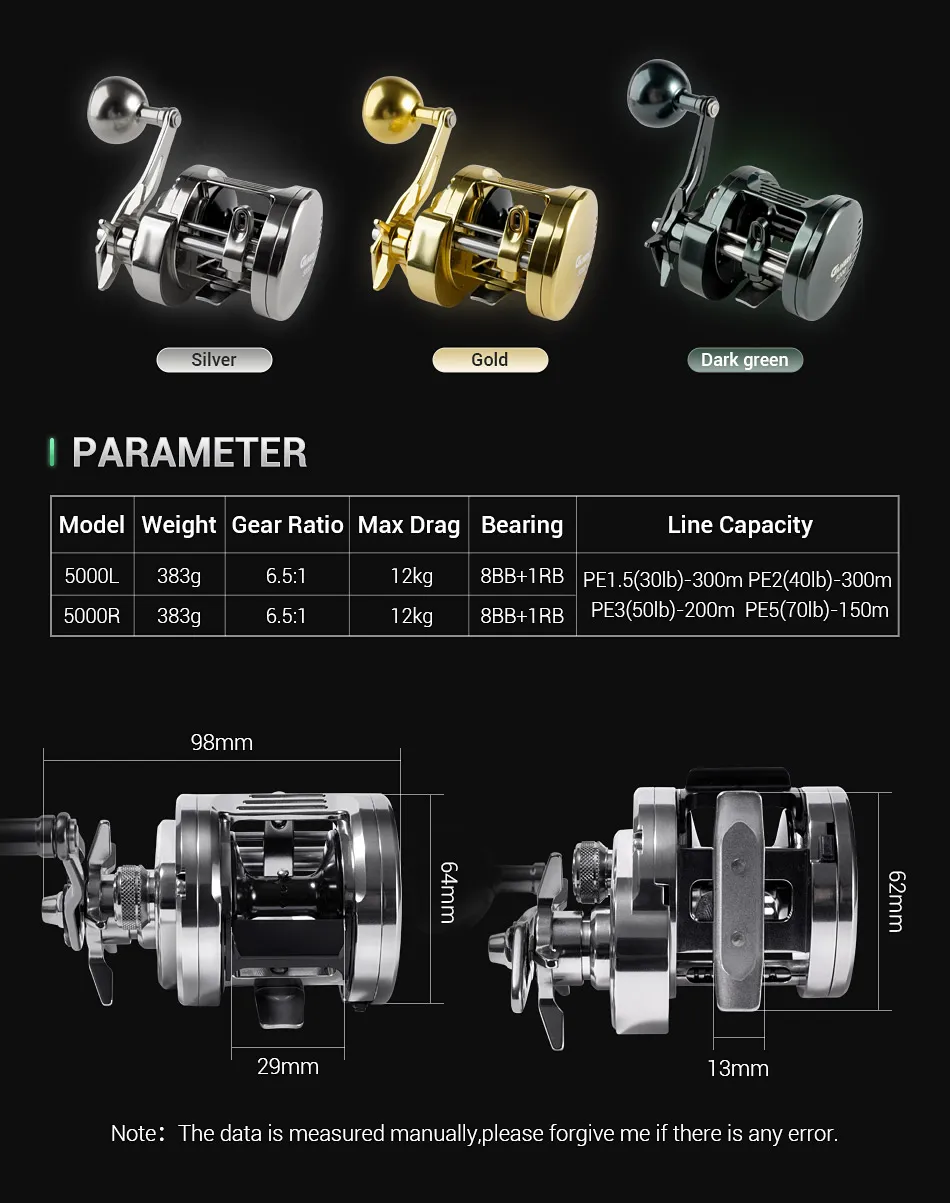 Noeby 2023 New Metal Light Jigging Reel 12kg Max Drag 383g Gear Ratio 6 ...