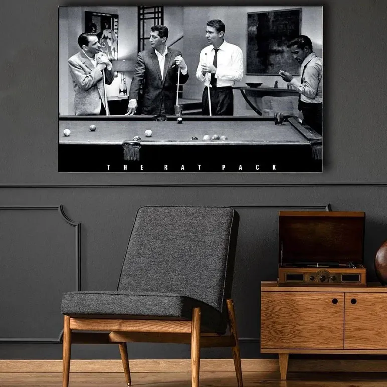 Vintage Rat Pack Poster: Frank Sinatra Billiards Canvas Print - Black ...