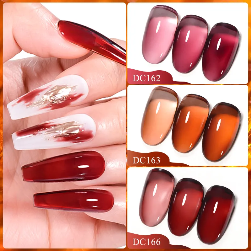 2024Jelly Amber Gel Nail Polish Kit - Set of 7ML Brown Crystal ...