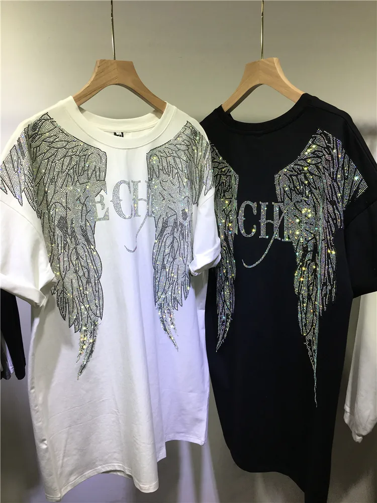 Women’s Streetwear Rhinestone Angel Wings T Shirt O Neck Broadcloth ...