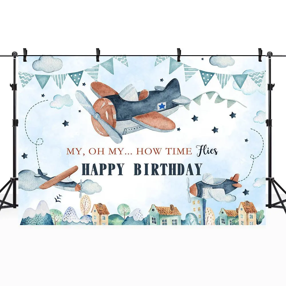 Mocsicka Baby Birthday Backdrop Airplane Adventure Theme Boy 1st ...