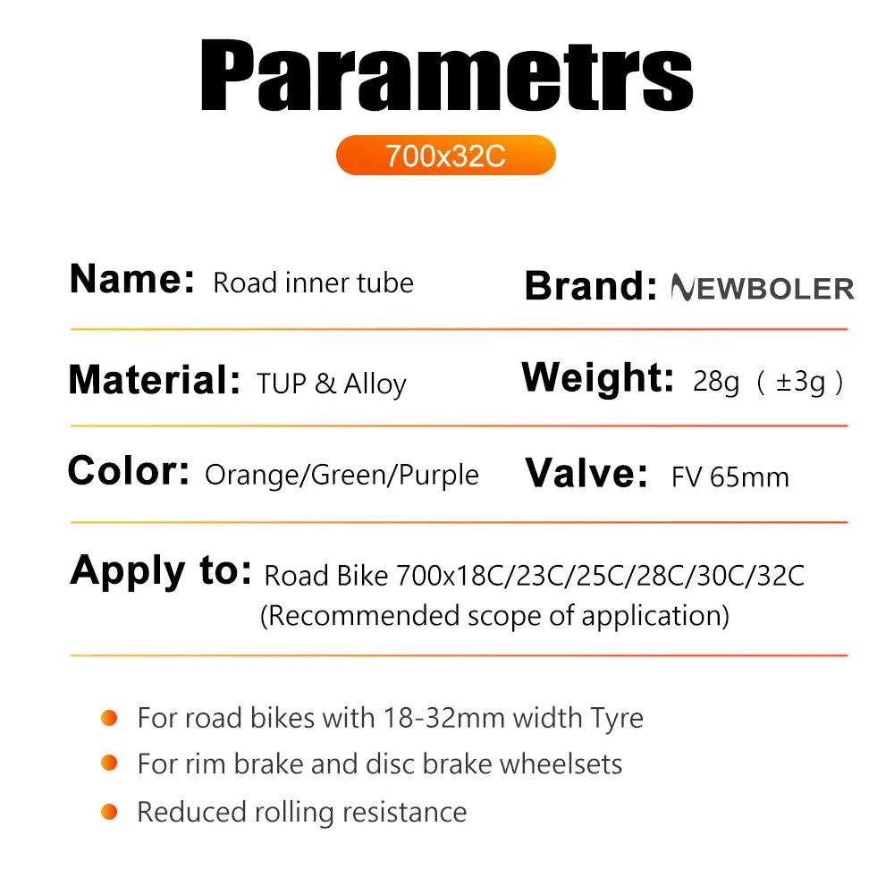 NEWBOLER Bike TPU Inner Tube 700C 18 32 Road Bicycle TPU Tire 45/65/85mm Length French Valve ...
