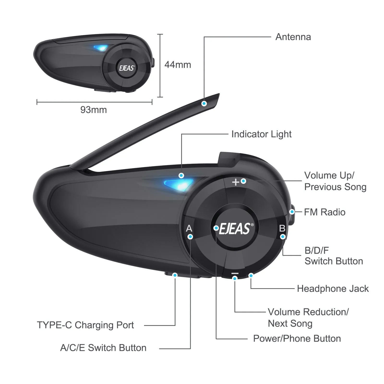 EJEAS Q7 Motorcycle Helmet Intercom Bluetooth Headset, 7-Rider Quick ...