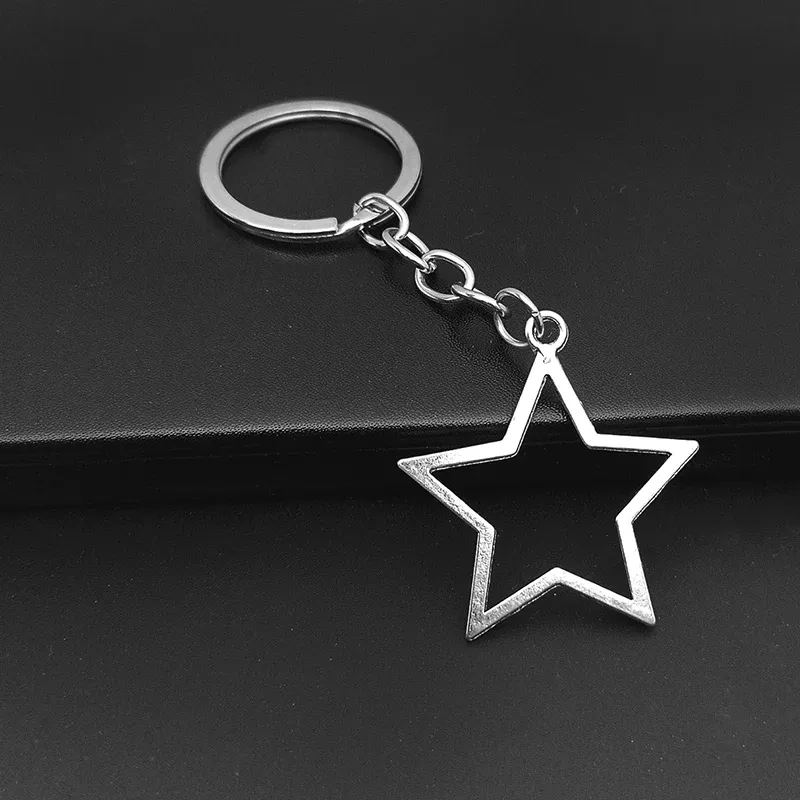 Metal Star Key Ring with Hollow Heart Pendant Keychain for Women Punk ...