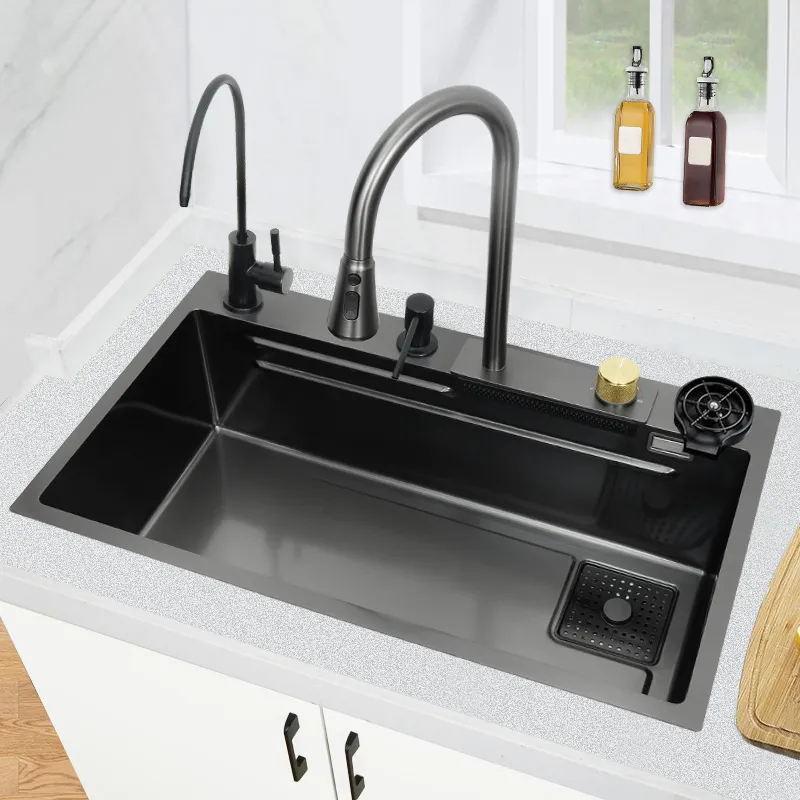 SUS304 Stainless Steel Fly Rainfall Kitchen Sink Modena Set Large ...