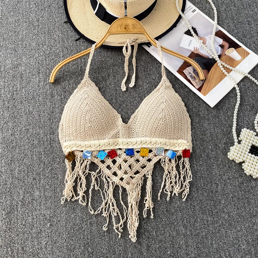 Knitted Halter Women's Tank Top and Camisole Set: Spaghetti Strap Y2k ...
