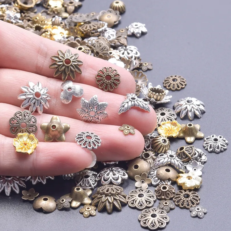 DHgate.com:Colorful Alloy Flower Spacer Beads Pack (30/50/100pcs) for ...