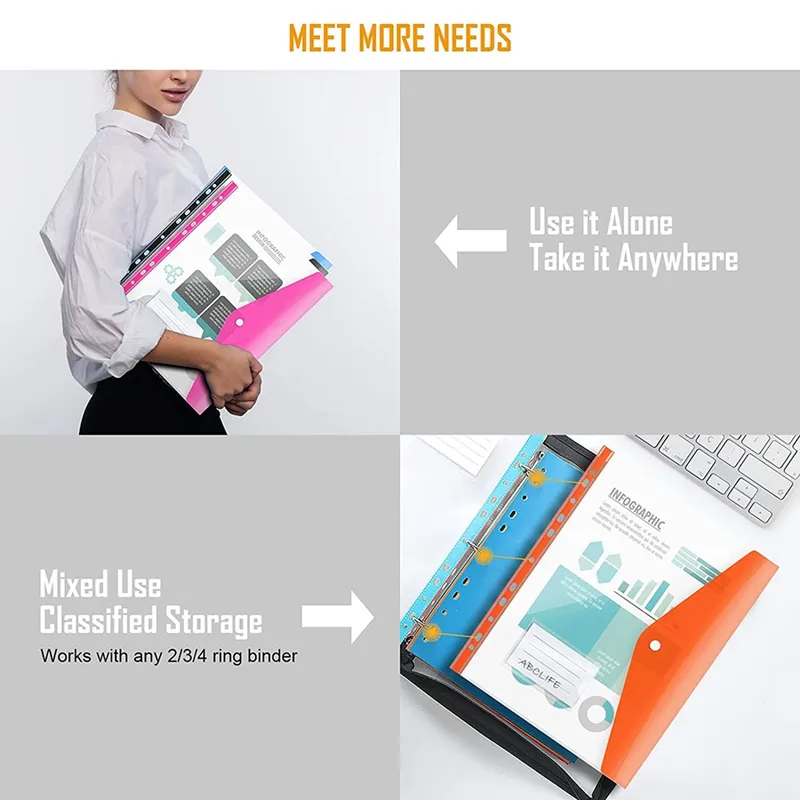 12Pack A4 Plastic File Folder,Expandable A4 Expandable Punched Pockets ...