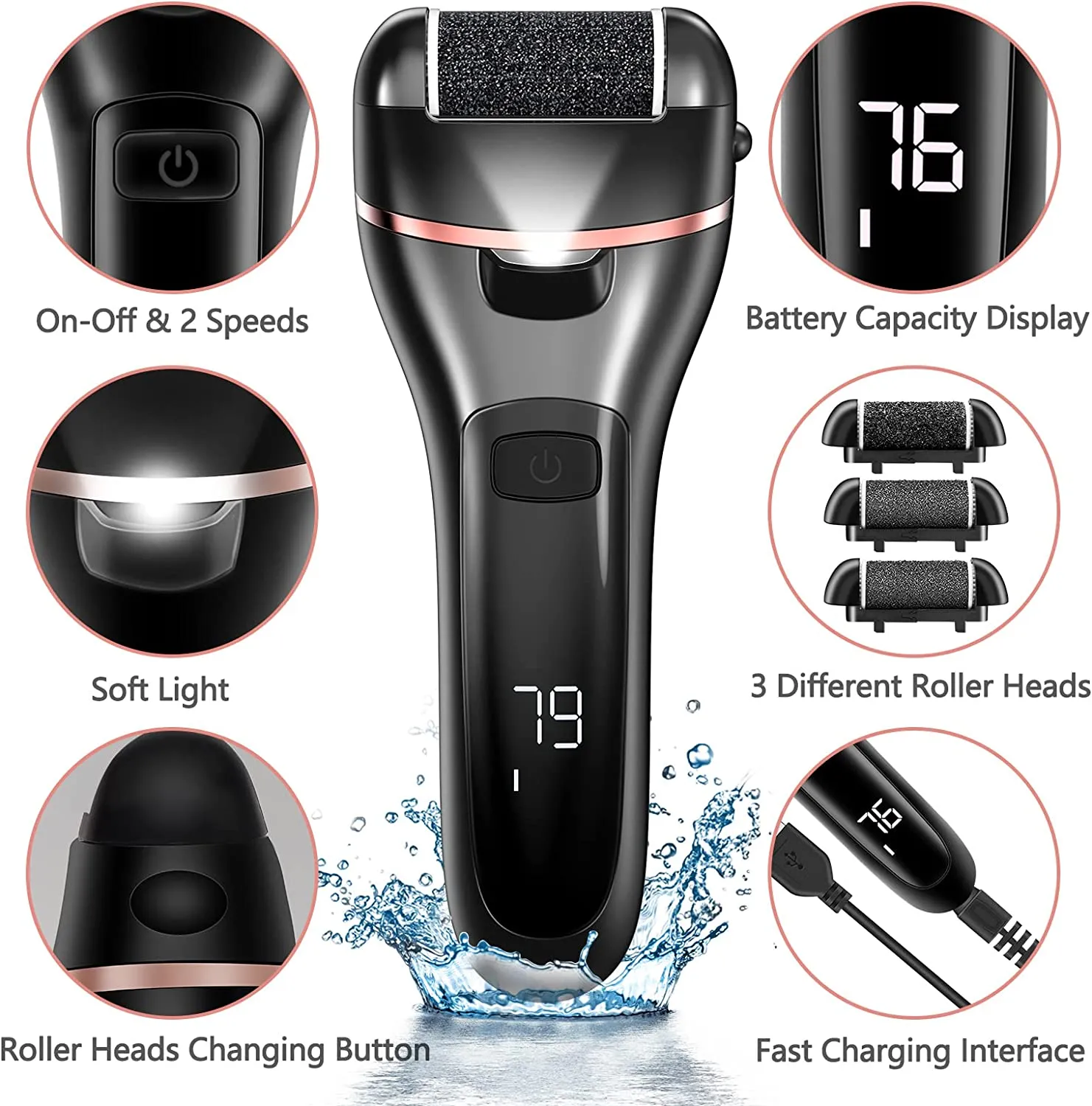 Electric Foot File Pedicure Tool - Rechargeable Callus Remover for Soft ...