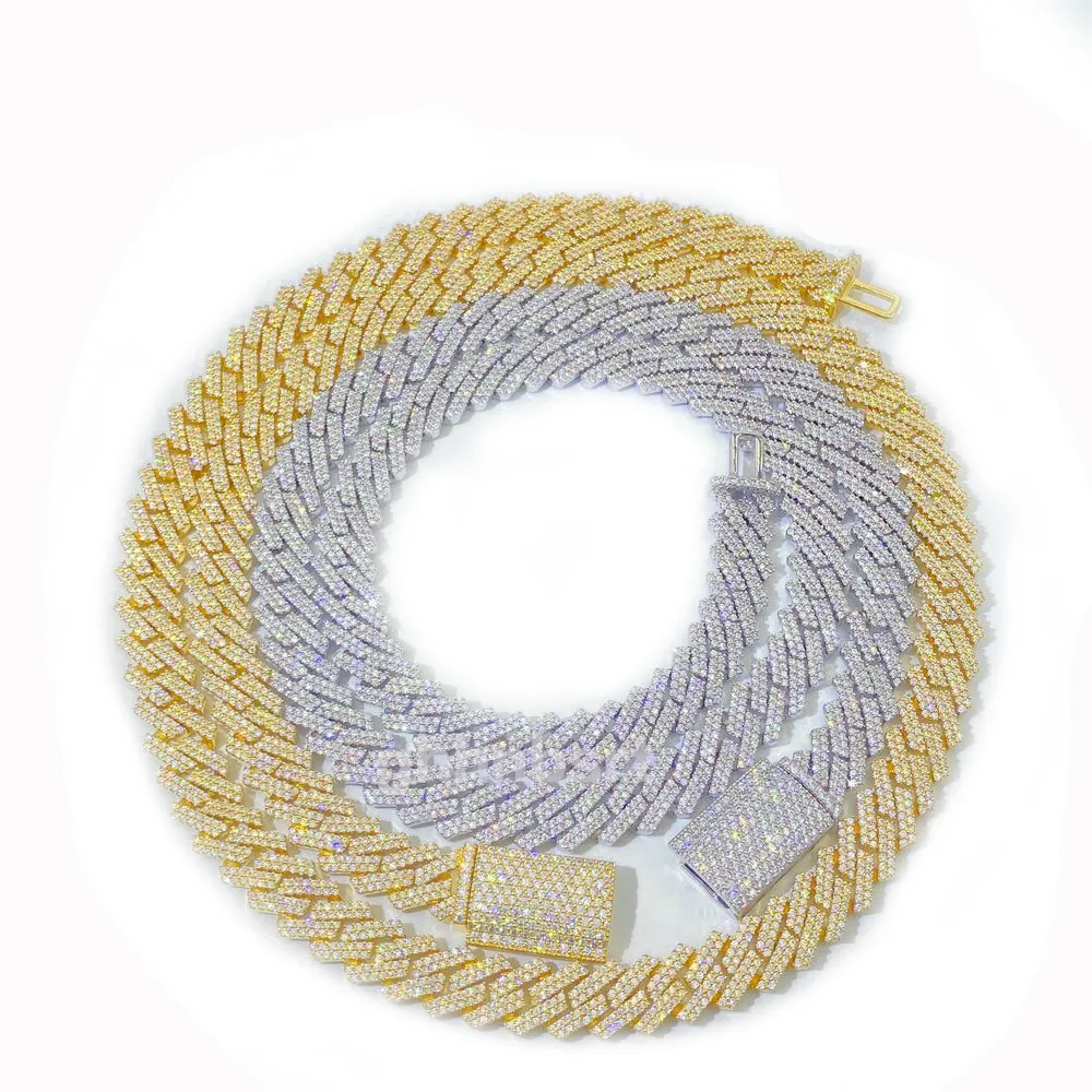 Miami Cuban Link Chain For Men 10MM Wide 2 Row Diamond Iced Out Cuban ...