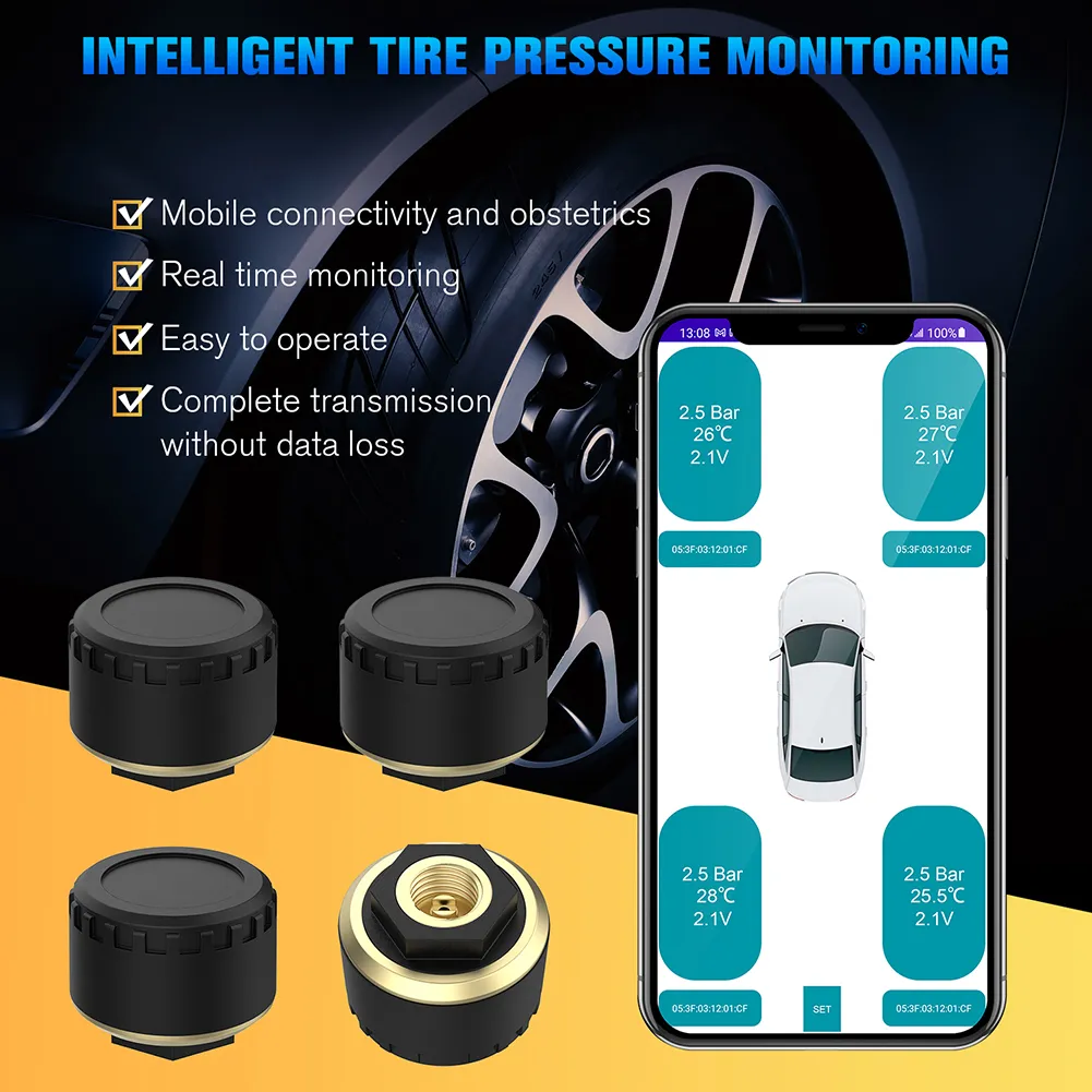 Solar-Powered TPMS with Phone App Connectivity, Bluetooth 5.0 Tire ...