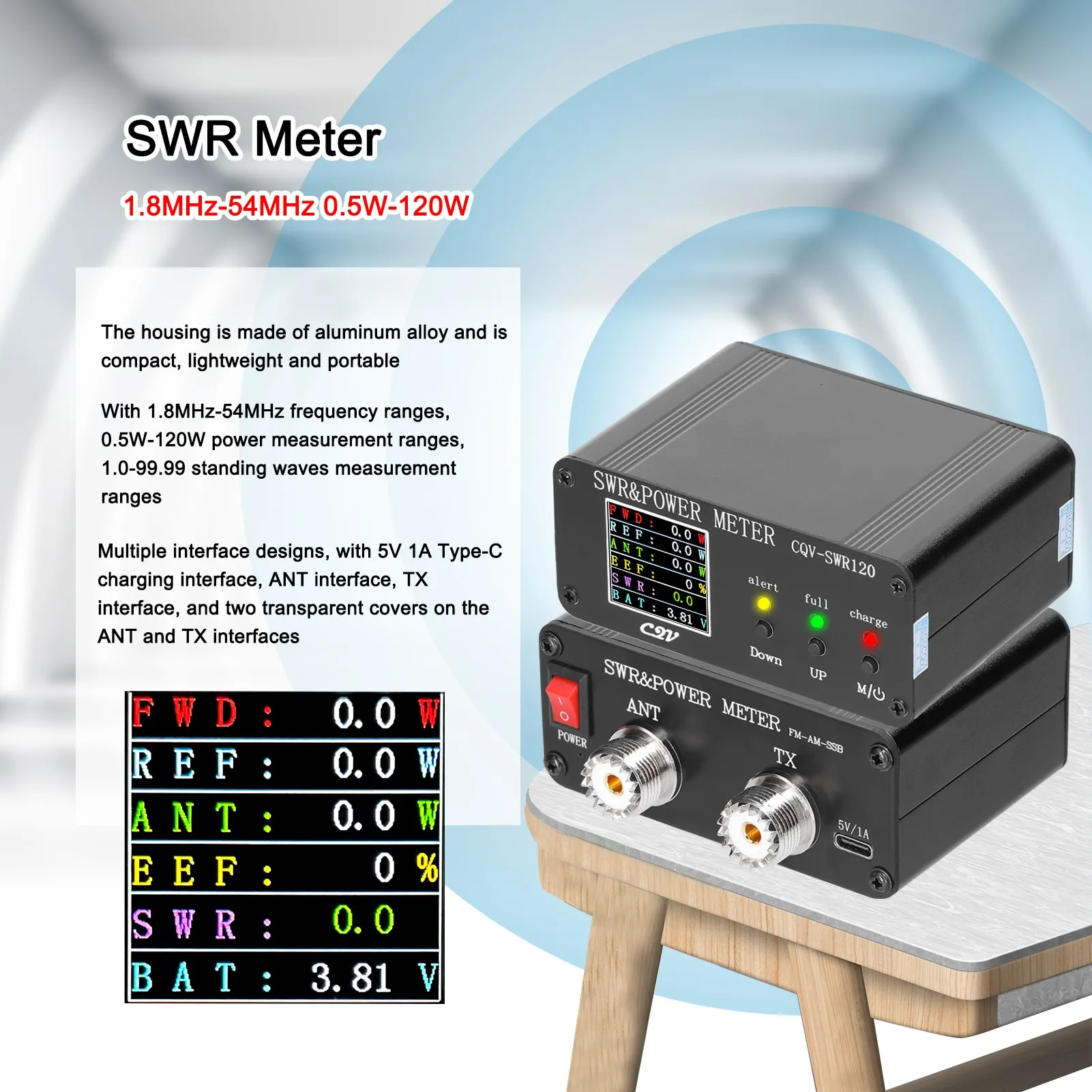 Standing Wave Meter: 1.8MHz-50MHz SWR Meter, 0.5W-120W Power Watt Meter ...