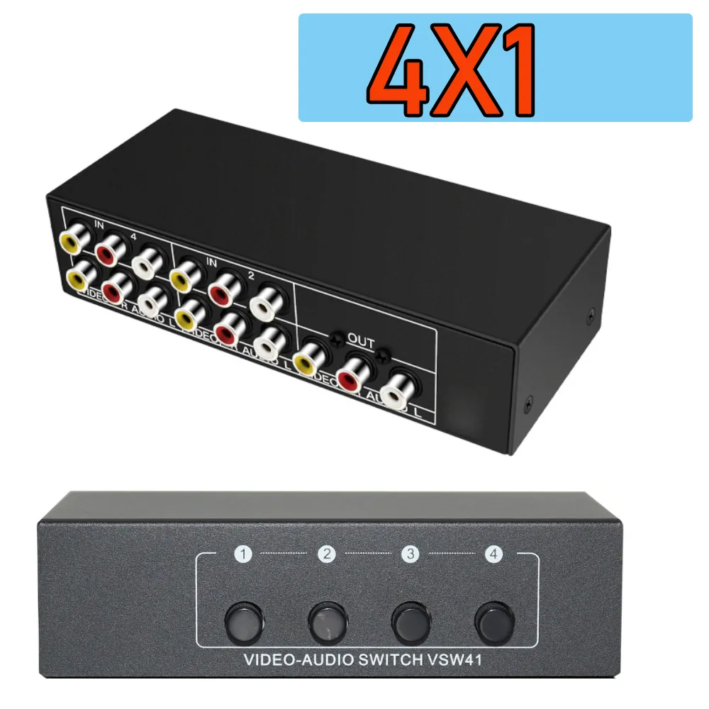 4 Way AV Switch Selector Box 2/4 Port Composite RCA Switch Splitter Hub ...