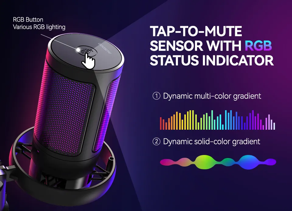 AUSDOM ME6S USB Desktop Condenser Microphone for Podcast Streaming, RGB ...