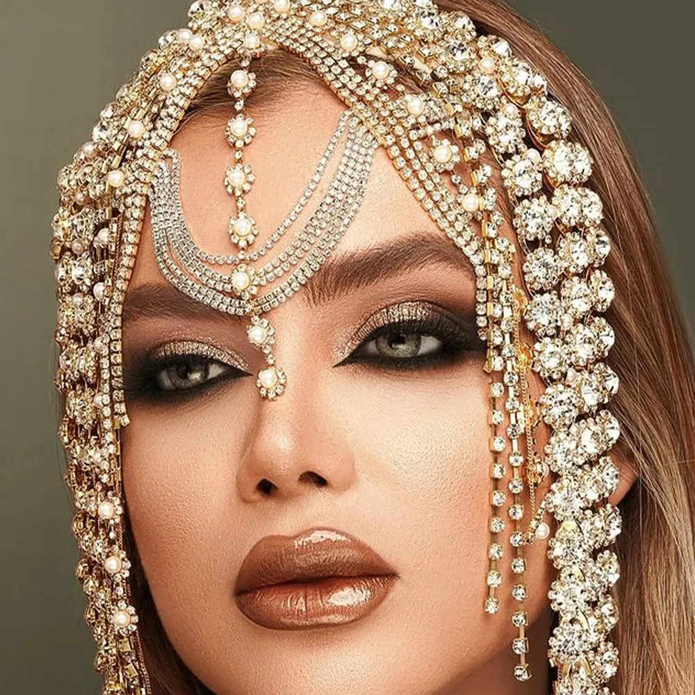 DHgate.com:Crystal Tassel Forehead Hat Jewelry for Indian Weddings | Flapper Cap Head Chain:Jewelry