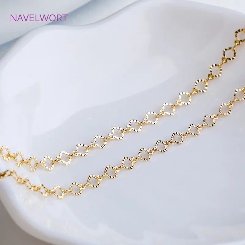 14K Gold Plated Embossed O Shape Chain, Wholesale Rhombus Pattern Link ...