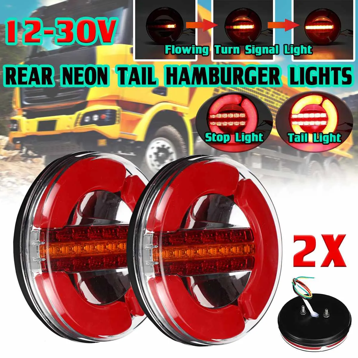 12V 24V Dynamic Running LED Truck Tail Light Turn Signal Lamp Trailer ...