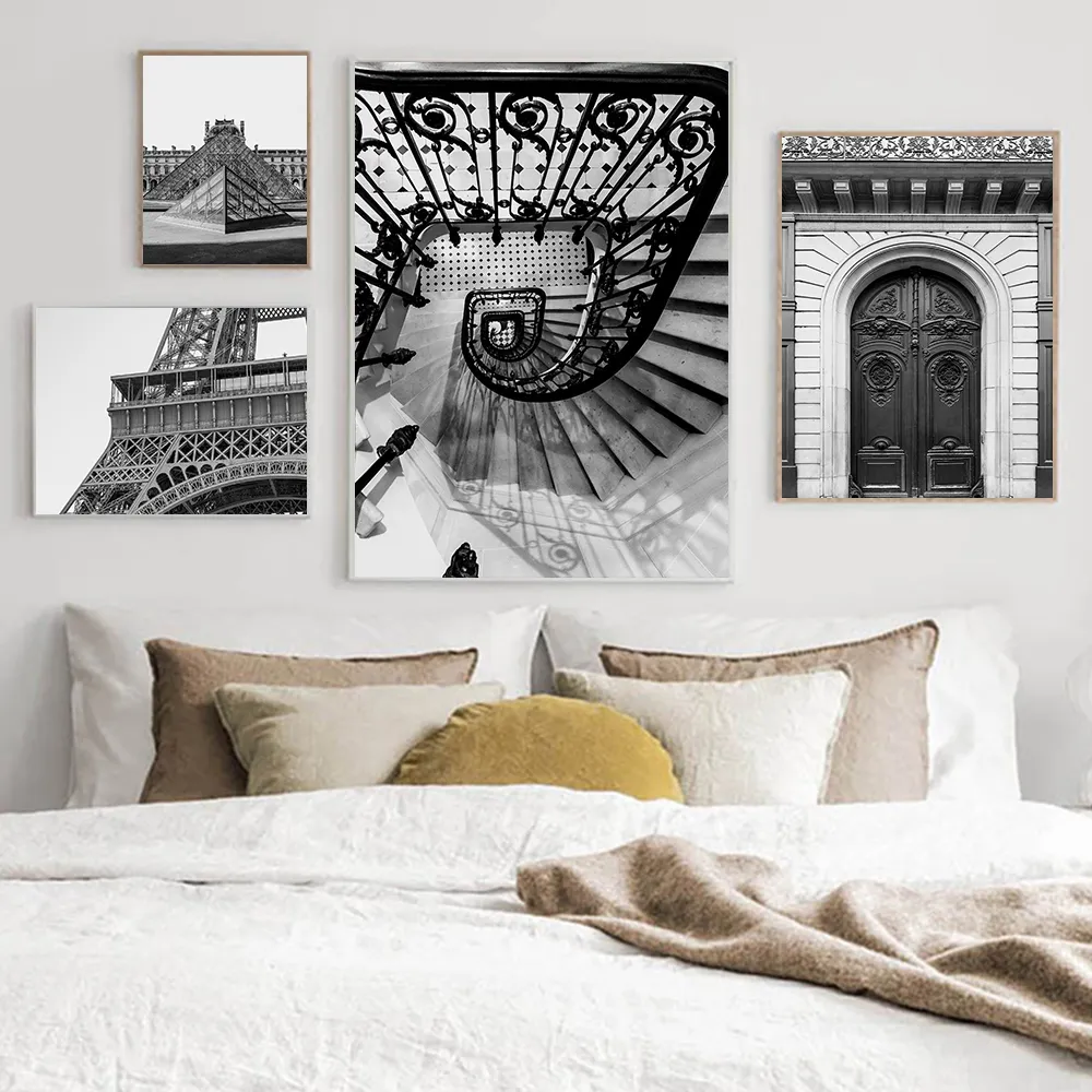 Minimalist Paris Stair Menards Doors Tower Canvas Wall Art Modern Black ...
