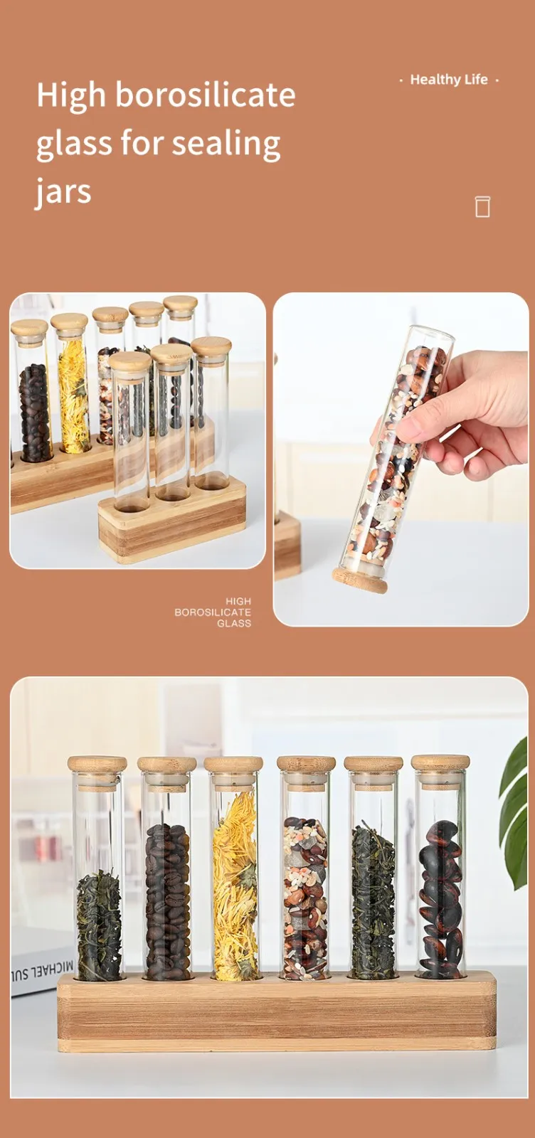 Coffee Bean Display Rack with Glass Test Tubes for Coffee Tea Storage ...