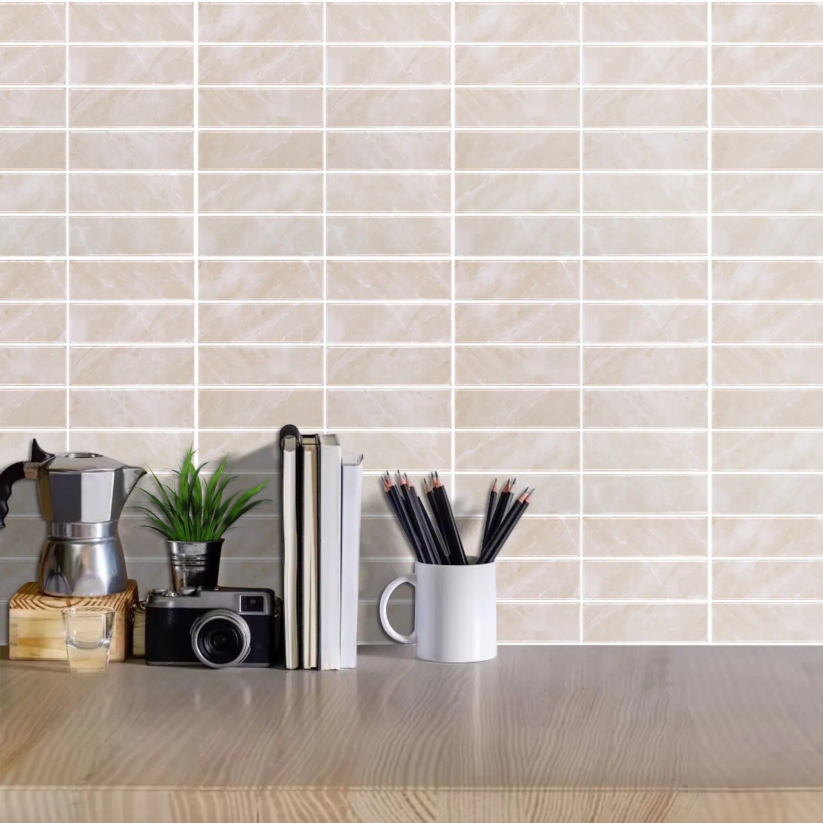 Subway Tile Sticker Backsplash: Marble Wall Tile Stickers with Strong ...