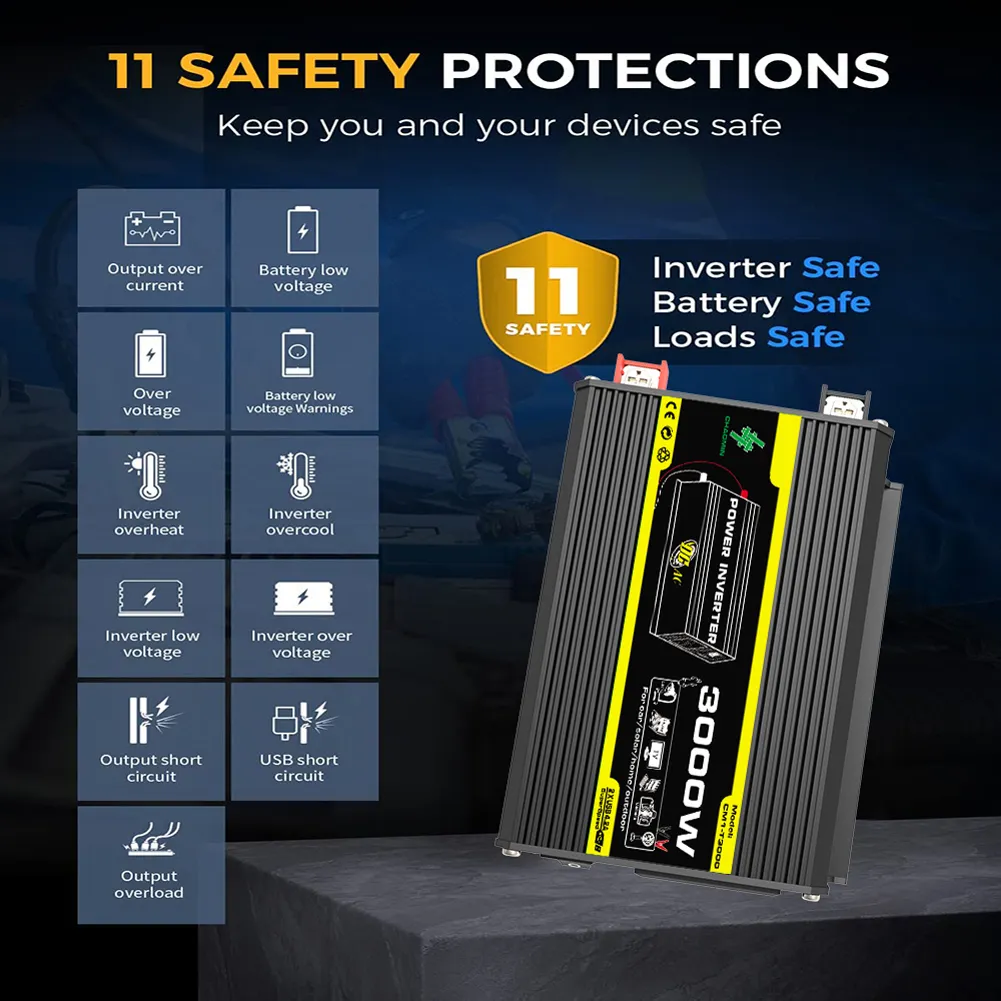 Car DC AC Power Inverter: 12V to 110/220V Dual USB, Intelligent, Built ...